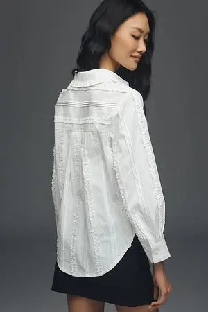 English Factory Pintuck Ruffle Shirt Top