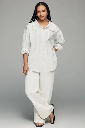 English Factory Pintuck Ruffle Shirt Top
