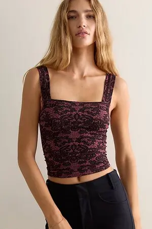 Free People Intimately Seamless Lace Tank Top - Plum Shadow
