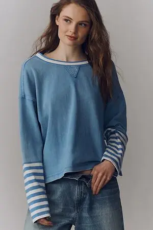 PILCRO Cotton Seamed Long-sleeve Top - Blue Stripe