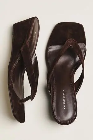Anthropologie Leather Wedge Flip-flop Heels - Chocolate