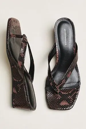Anthropologie Leather Wedge Flip-flop Heels - Snake