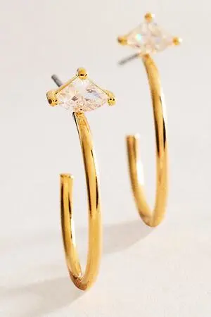 Anthropologie Crystal Hoop Earrings - Gold