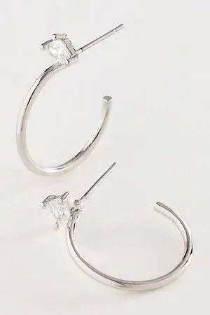 Anthropologie Delicate Crystal Hoop Earrgs - Silver