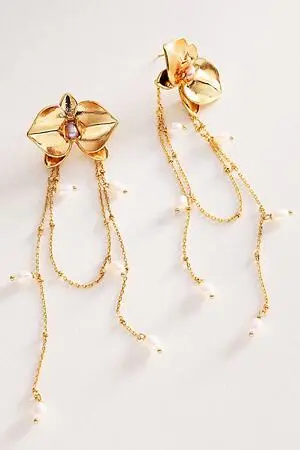 Anthropologie Floral Drop Earrings - Gold