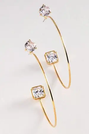 Anthropologie Double-crystal Hoop Earrings - Clear