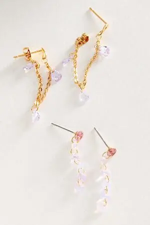 Anthropologie Crystal Drop Earrings Set - Lilac