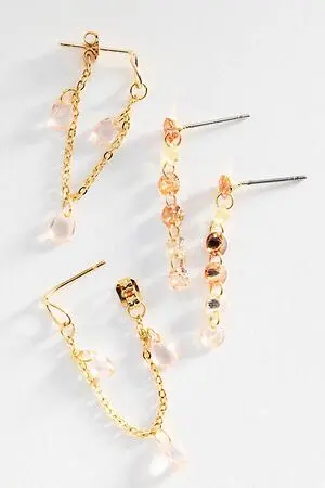 Anthropologie Crystal Drop Earrings Set - Neutral
