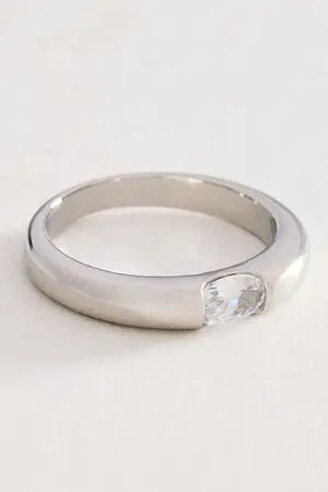 Anthropologie Solo Crystal Bezel Ring - Silver