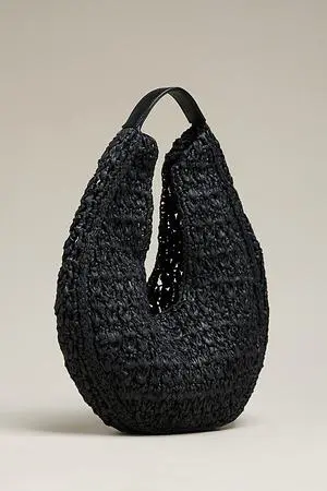 Anthropologie Large Raffia Slouchy U-shaped Bag - Black