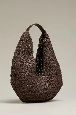 Anthropologie Large Raffia Slouchy U-shaped Bag - Chocolate