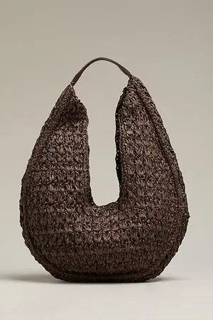 Anthropologie Large Raffia Slouchy U-shaped Bag - Chocolate