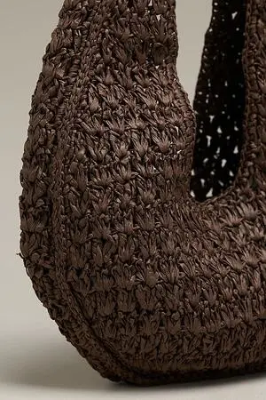 Anthropologie Large Raffia Slouchy U-shaped Bag - Chocolate