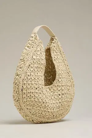 Anthropologie Large Raffia Slouchy U-shaped Bag - Cream