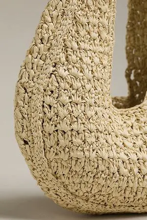 Anthropologie Large Raffia Slouchy U-shaped Bag - Cream