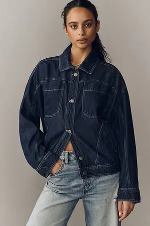 PILCRO Pleated Lightweight Trucker Jacket - Rinsed Denim