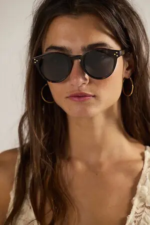 Free People Kerrin Round Acetate Sunglasses - Tort/black