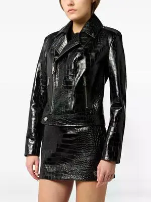 Philipp Plein Croc-print Zip-up Jacket - Black