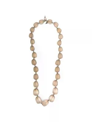 Emporio Armani Beaded Necklace With Logo Charm - Neutrals