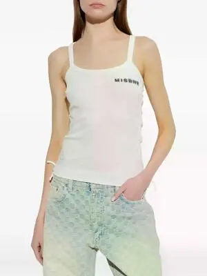 MISBHV Ribbed Racer Back Tank Top With Drawstring Detail - White