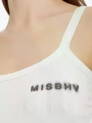 MISBHV Ribbed Racer Back Tank Top With Drawstring Detail - White
