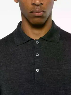 Canali Button Wool Polo Shirt - Grey