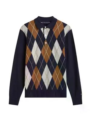 Tommy Hilfiger Argyle Pattern Long Sleeve Polo Shirt