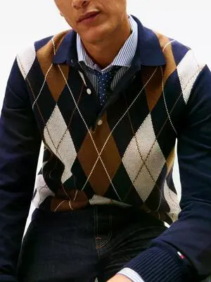 Tommy Hilfiger Argyle Pattern Long Sleeve Polo Shirt