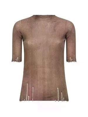 UMA WANG Scalloped-edges T-shirt - Brown