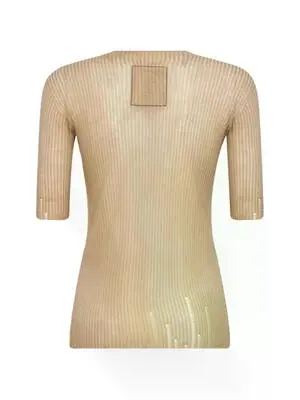 UMA WANG Ribbed Scalloped Wool T-shirt - Neutrals