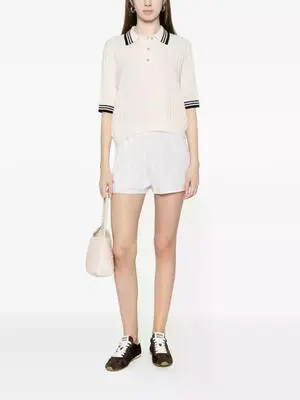Soft Goat Striped-detail Polo Top - Neutrals
