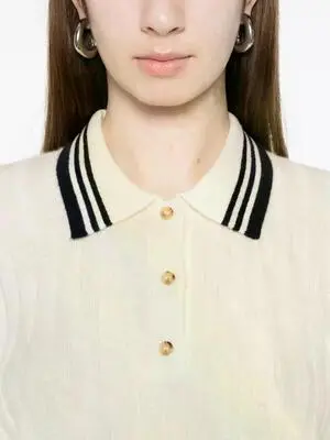 Soft Goat Striped-detail Polo Top - Neutrals
