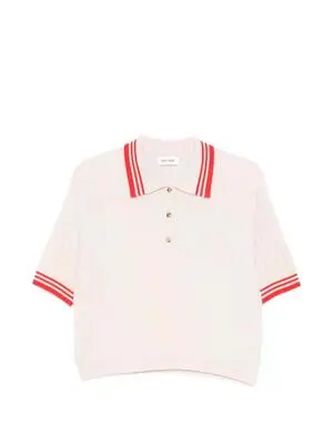 Soft Goat Striped Polo Top - Pink