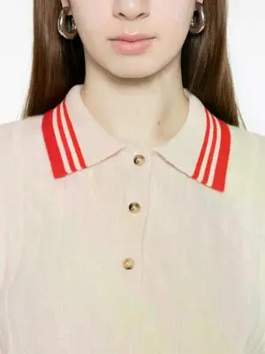 Soft Goat Striped Polo Top - Pink