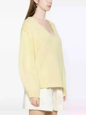 Soft Goat Puff Sleeve V-neck Sweater