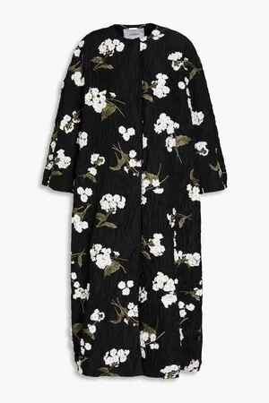 Erdem Embroidered Woolblend Cloqué Coat - Black