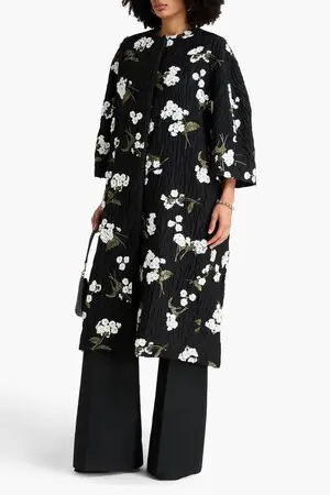 Erdem Embroidered Wool-blend Cloqué Coat