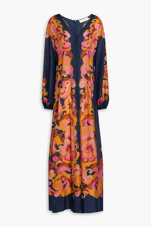 Zimmermann Printed Silk-Habotai Maxi Dress - Navy