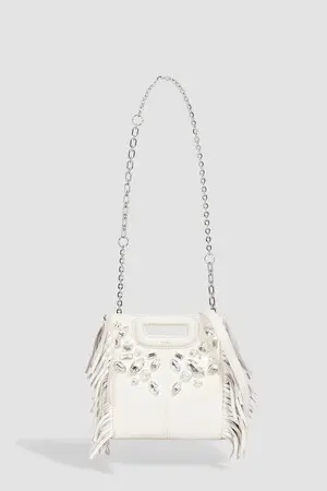 Maje Embellished Fringed Leather Tote - White