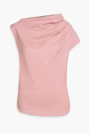 Loulou De Saison Lyra Draped Wooltwill Top - Coral