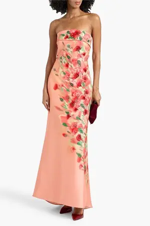 Badgley Mischka Strapless Embellished Faille Gown
