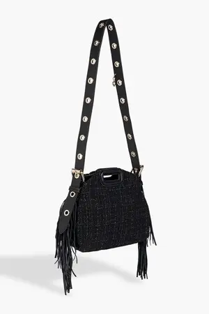 Maje Fringed Metallic Tweed Shoulder Bag - Black