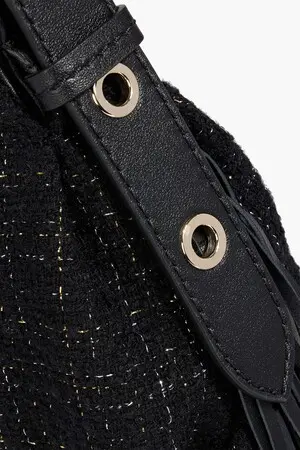 Maje Fringed Metallic Tweed Shoulder Bag - Black