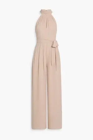 MIKAEL AGHAL Pleated Crepe De Chine Wideleg Jumpsuit - Neutral