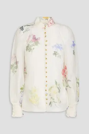 Zimmermann Floralprint Linen And Silkblend Gauze Blouse - Ivory
