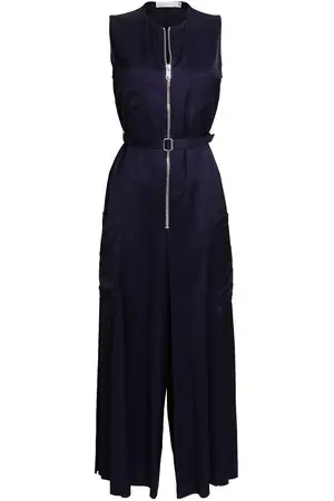Victoria Beckham Belted Twill Jumpsuit - Navy
