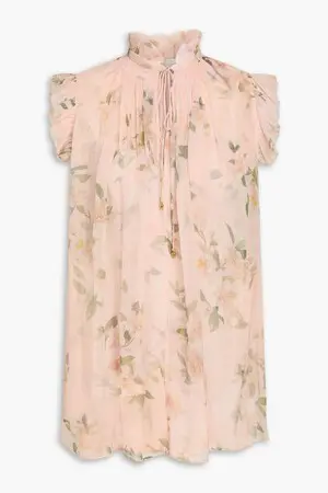 Zimmermann Ruffled Floralprint Crepon Top - Blush