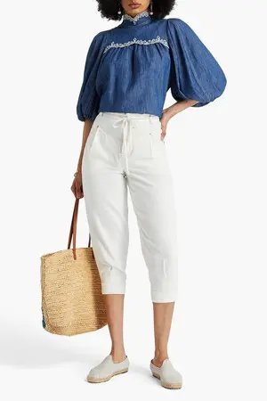 Zimmermann Cropped Belted High-rise Tapered Jeans - Ivory