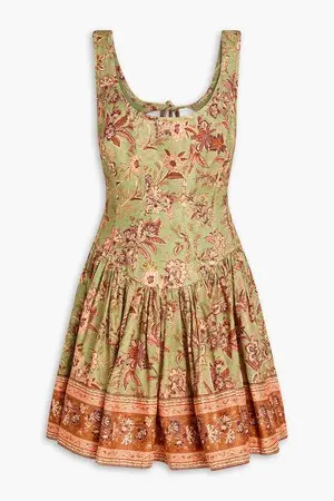 Zimmermann Floralprint Linen Mini Dress - Light Green