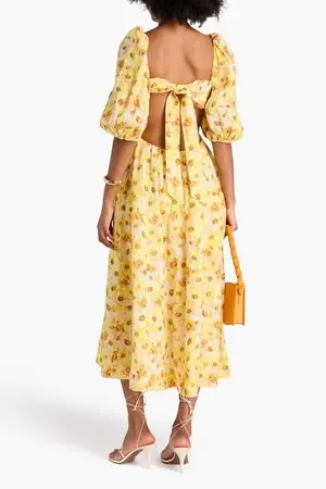 Zimmermann Floral-print Linen Midi Dress With Open Back